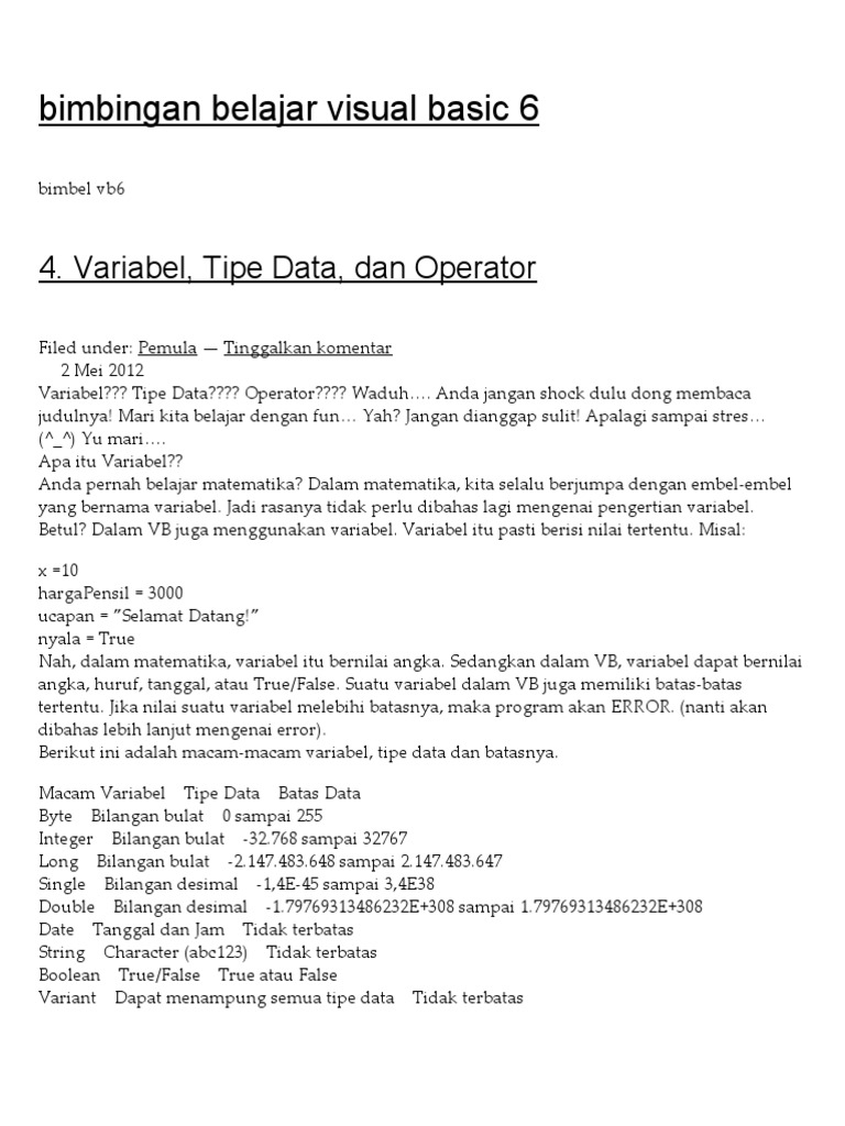 Bimbingan Belajar Visual Basic 6 - Bimbel vb6 PDF | PDF | Komputer
