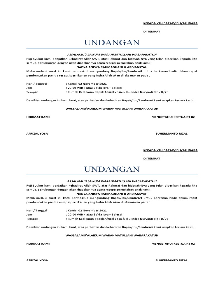 Undangan Rapat Panitia Pernikahan 2 | PDF