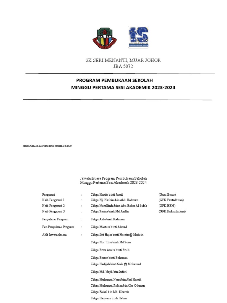 SKSM - Program Minggu Pertama 2023 | PDF
