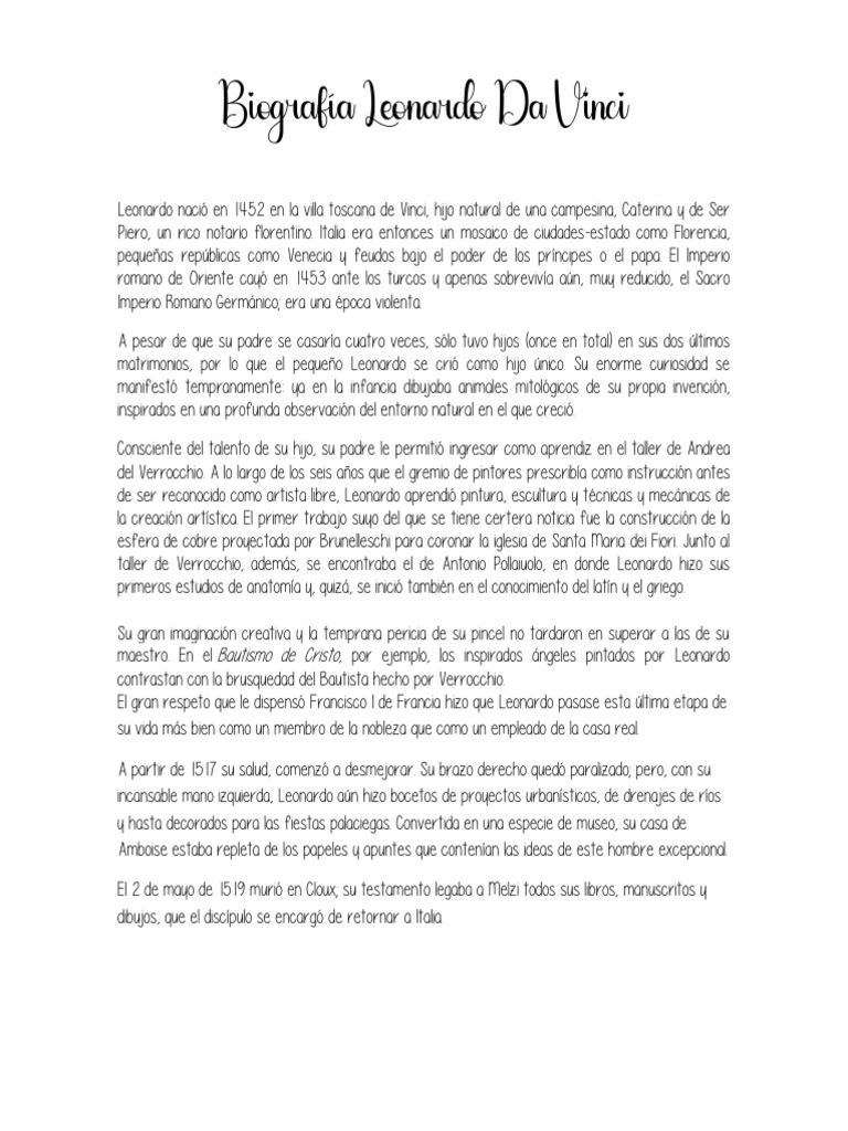 Biografia Leonardo Da Vinci | PDF