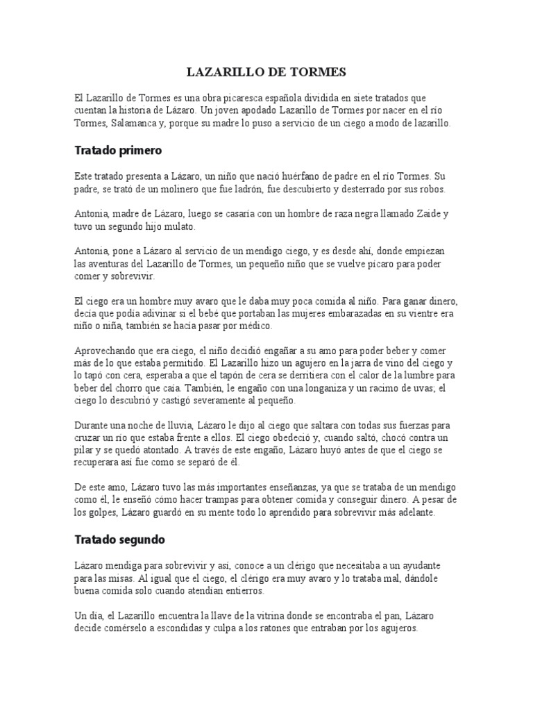 Resumen de "Lazarillo de Tormes" | PDF
