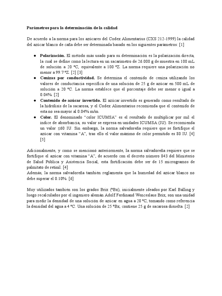 Parámetros de Determinación de La Calidad Del Azúcar | PDF | Azúcar ...