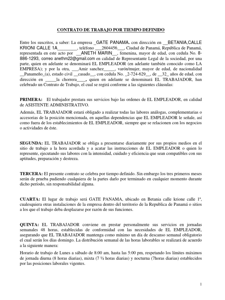 Contrato de Trabajo por Tiempo Definido | PDF | Panamá