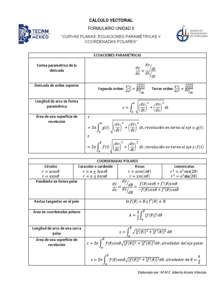 Formulario Calculo Vectorial Unidad Ii | PDF | Integral | Geometría