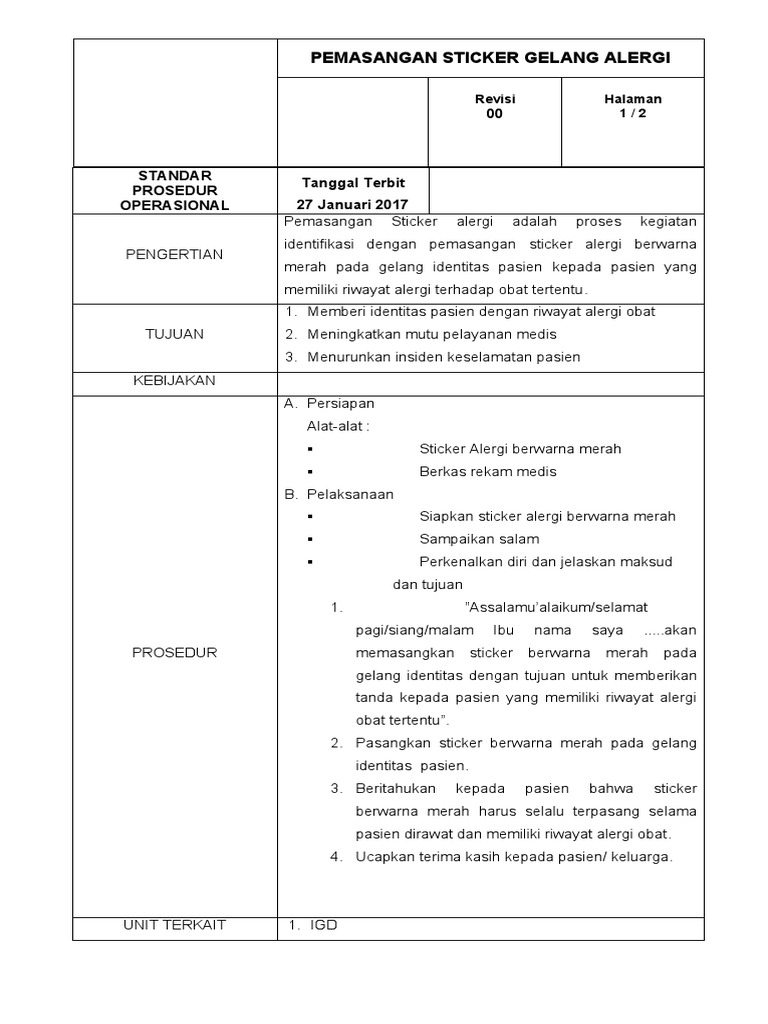 Spo Pemasangan Sticker Gelang Pasien | PDF