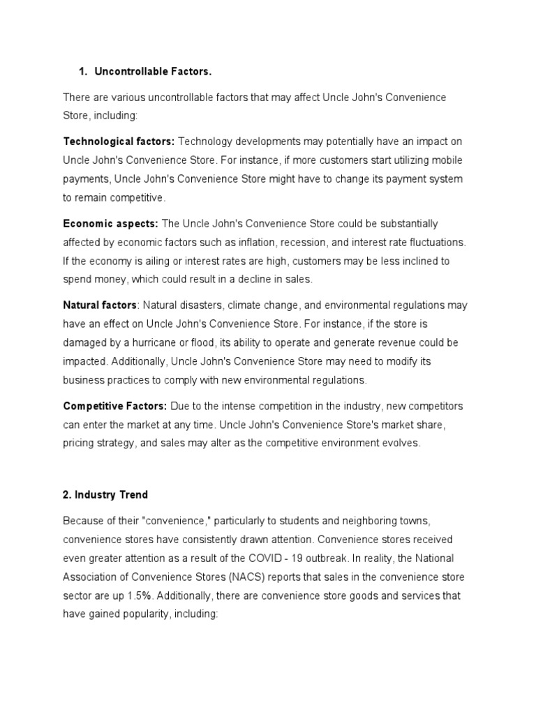 Analyzing Uncontrollable Factors and Industry Trends Impacting Uncle ...