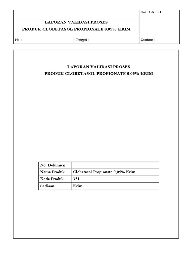 Contoh LAPORAN VALIDASI PROSES Obat | PDF