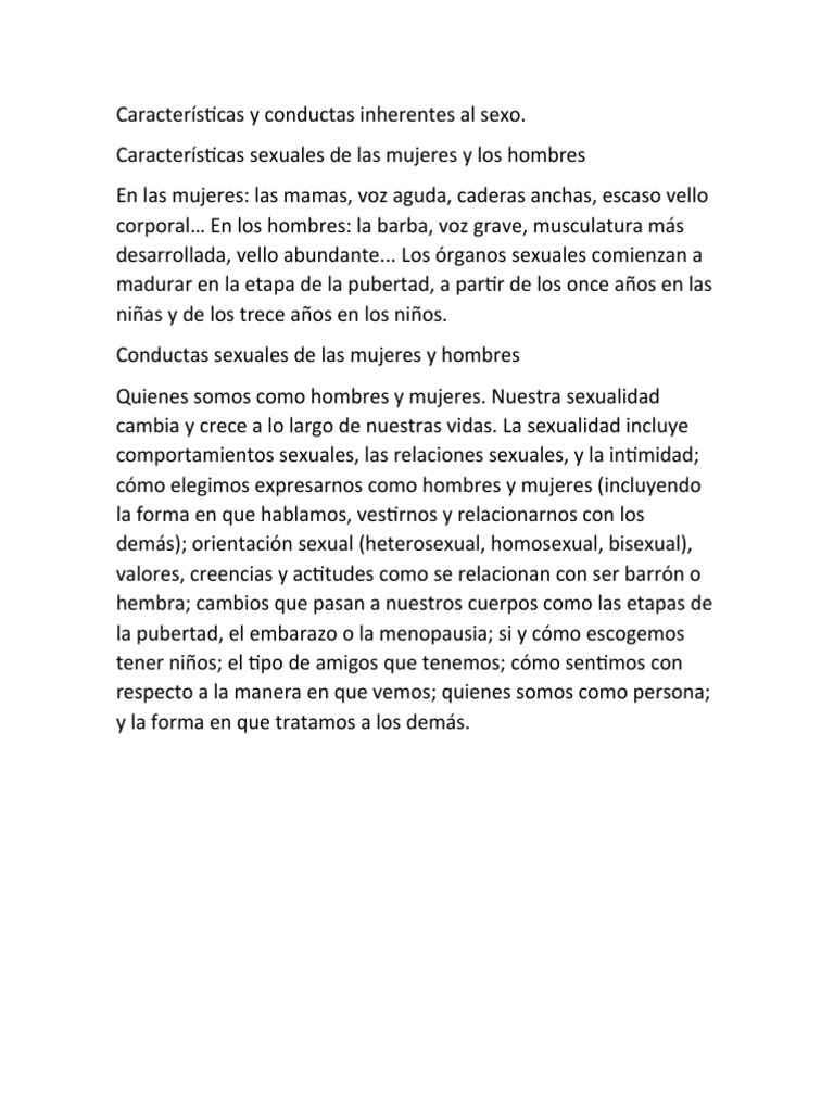 Características y Conductas Inherentes Al Sexo | PDF