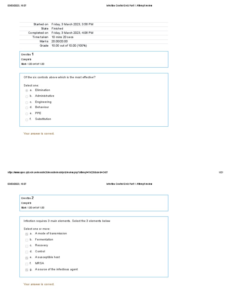 Infection Control Quiz Part 1 - Attempt Review PDF | PDF