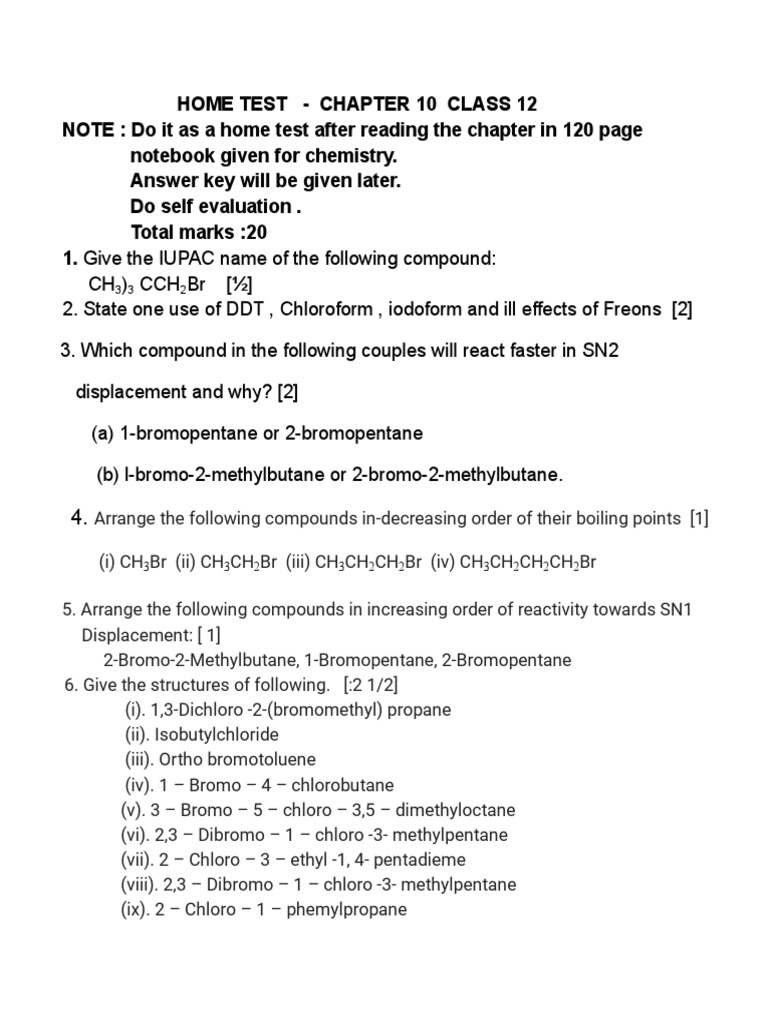 Home Test - Chapter 10 Class 12 | PDF | Teaching Methods & Materials ...