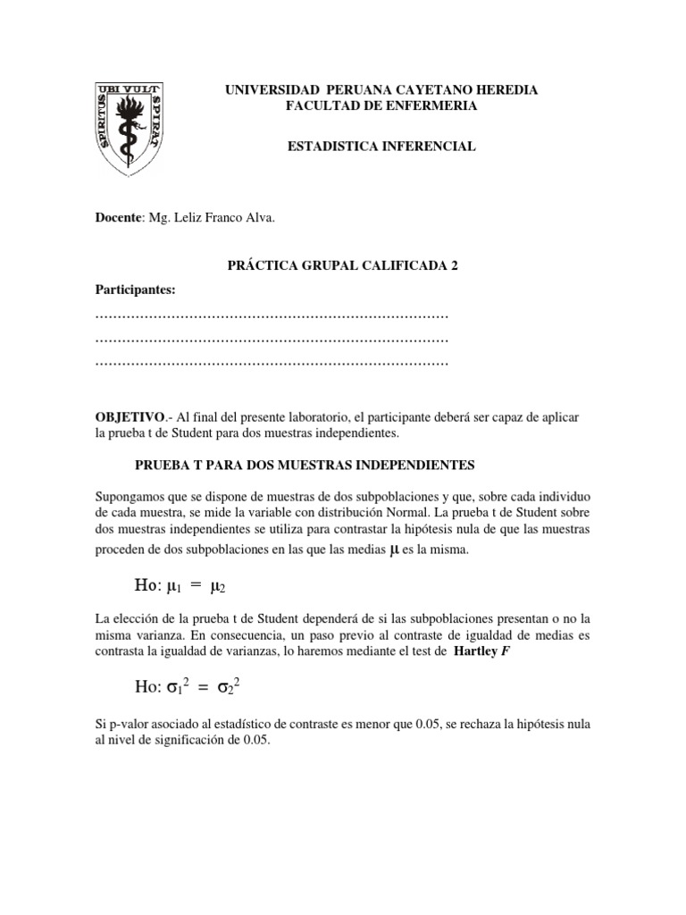 Estadistica Inferencial 2023 Lab 2 PDF | PDF | Prueba T de Student | Inferencia estadística