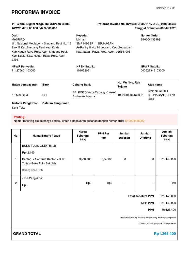 Proforma Invoice S10004436992 | PDF