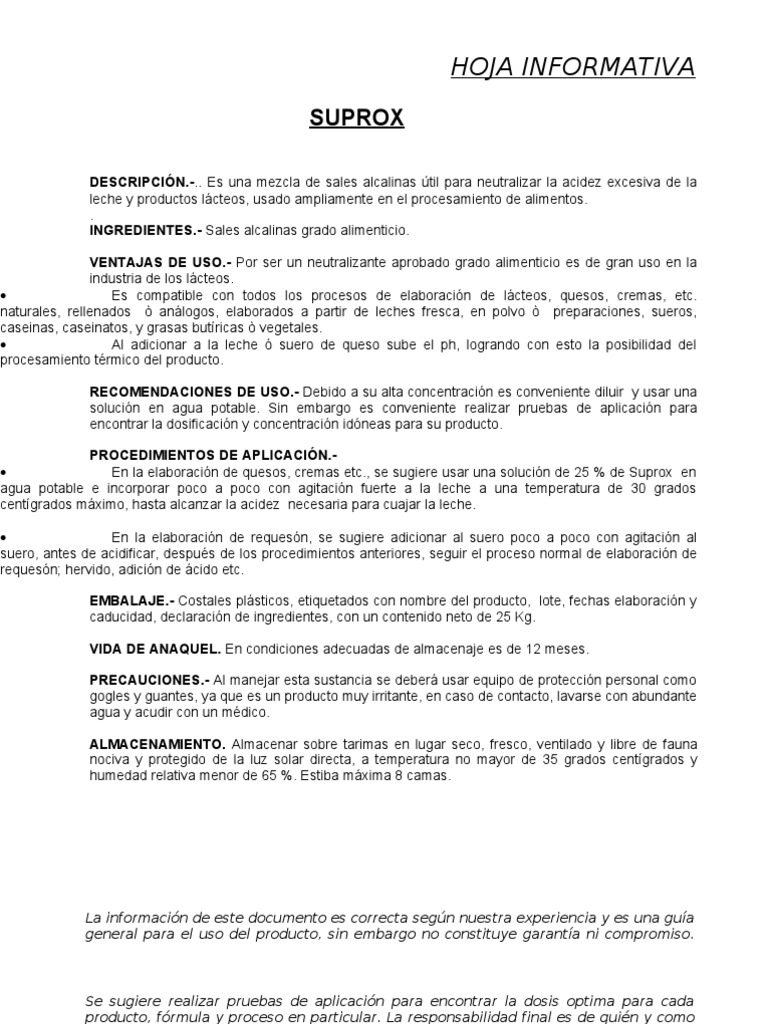 Uso de Suprox en Lácteos | PDF | Leche | Queso