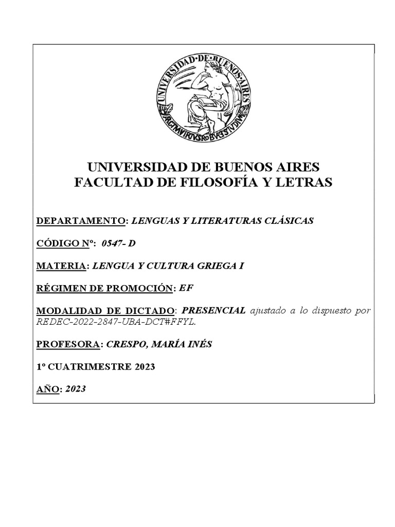 Programa Griego I Crespo 2023 | Descargar gratis PDF | Oración ...