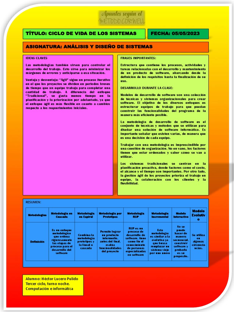 Tarea 1 Metodo Cornell PDF | PDF | Software | Ingeniería de software