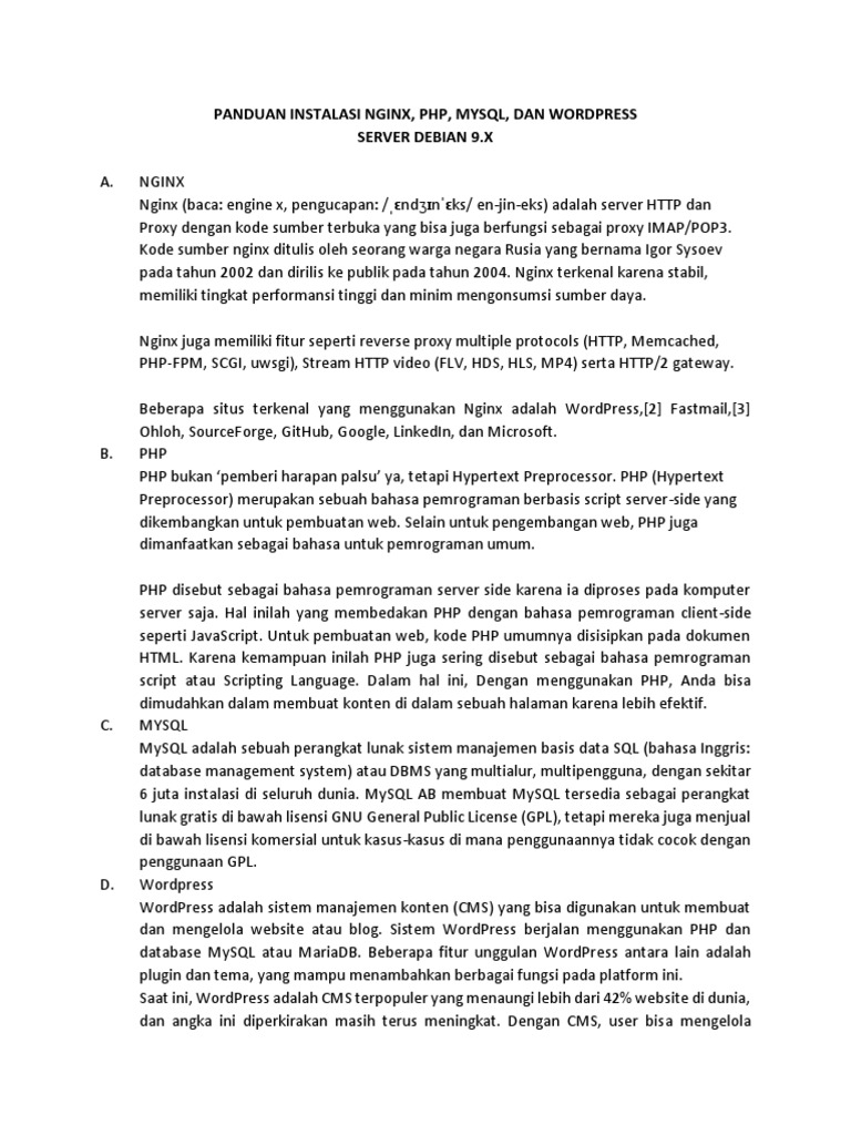 Panduan Instalasi Nginx PHP Mysql Wordpress | PDF