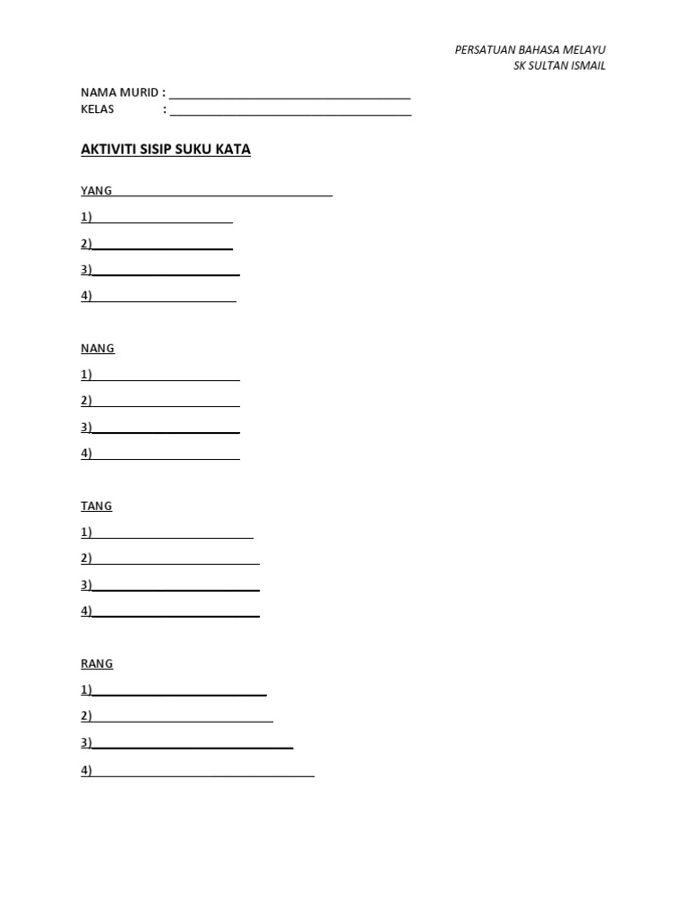 Aktiviti Sisip Suku Kata Melayu | PDF