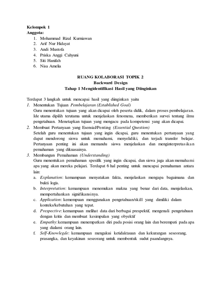 Kelompok 1 - Tahap 1 Backward Design Topik 2 | PDF | Pengembangan Diri ...