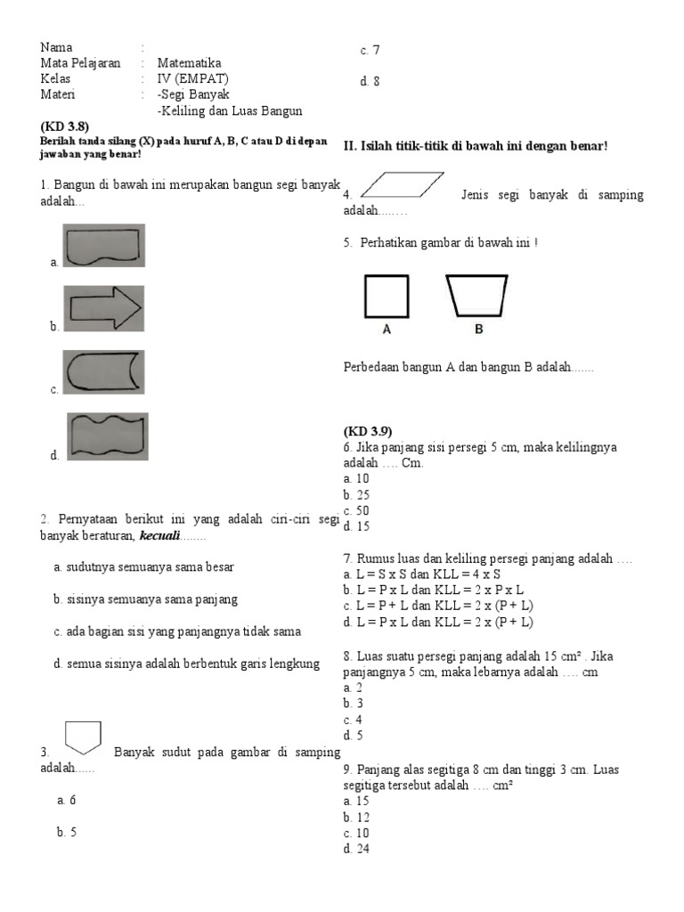 Uh MTK Bangun Datar | PDF