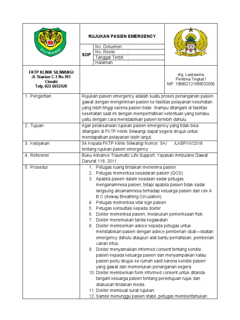 Sop Rujukan Pasien Emergency | PDF