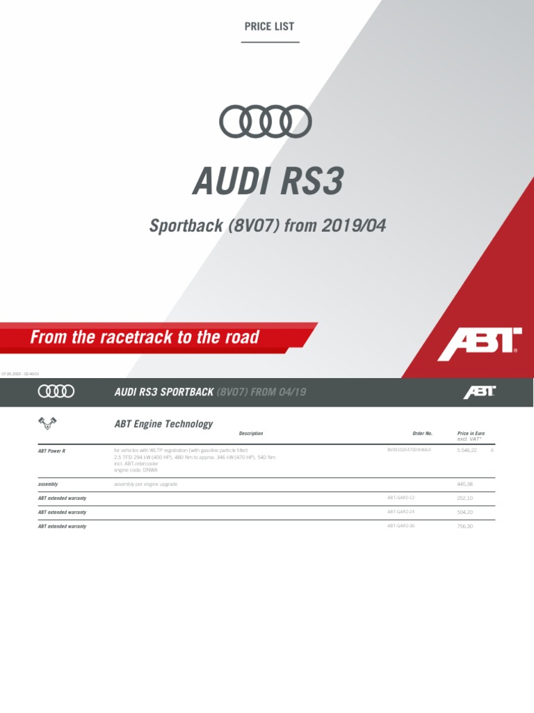 ABT Audi RS3 8V07 Sportback 04-2019 542 C | PDF | Private Transport | Car Manufacturers