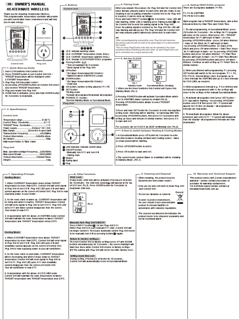 Heatermate Wireless Manual Guide | PDF | Electrical Connector | Clock