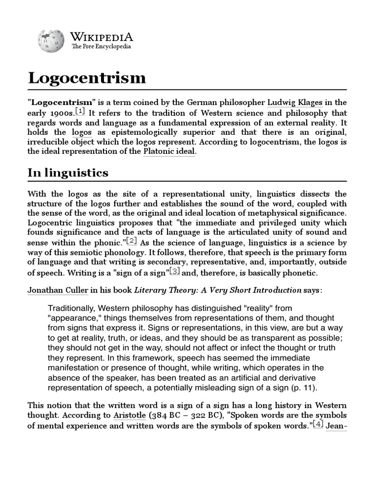 Logocentrism - Wikipedia | PDF | Cognition | Epistemological Theories