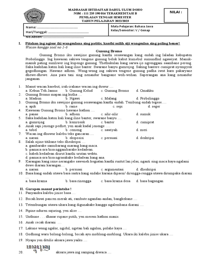 Soal Pts PLH 5 Sems Genap | PDF