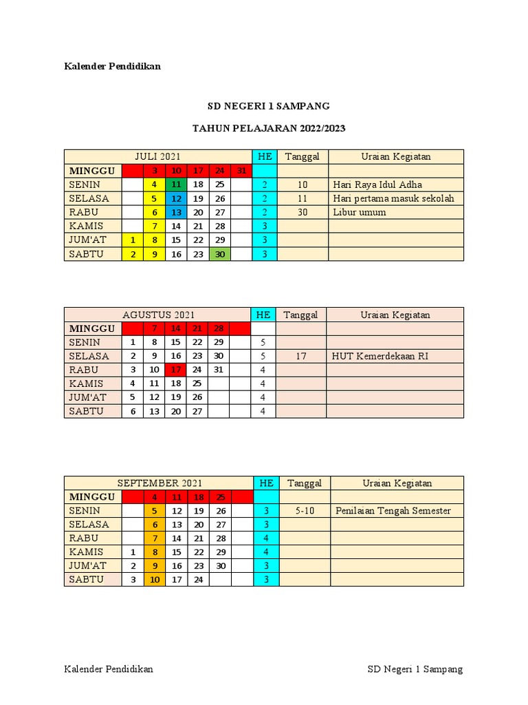 Kalender Pendidikan SD Negeri 1 Sampang | PDF