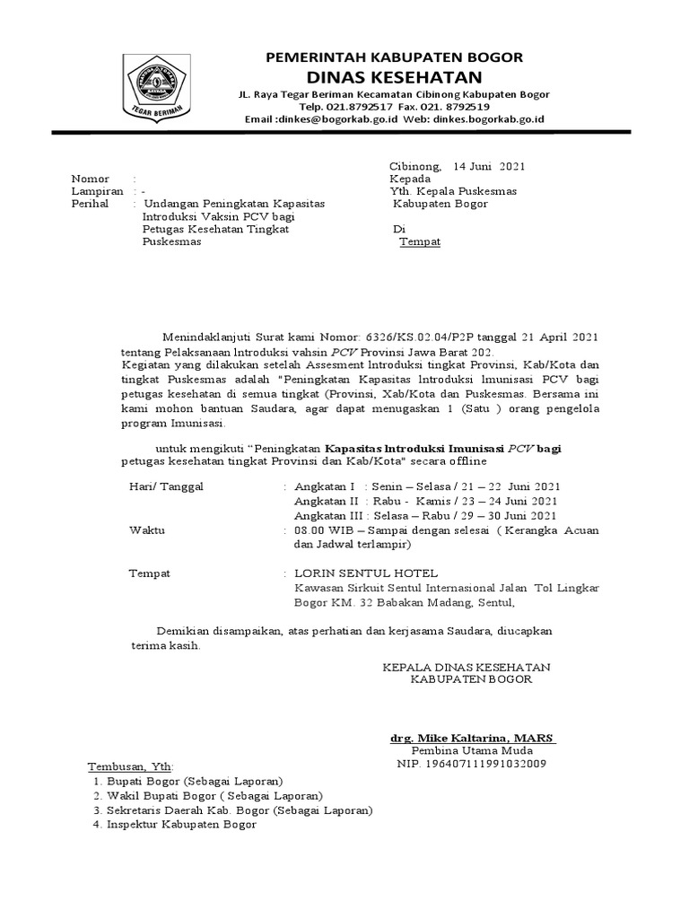 Surat Undangan Pertemuan Pcv Kapasitas Puskesmas Fix Pdf