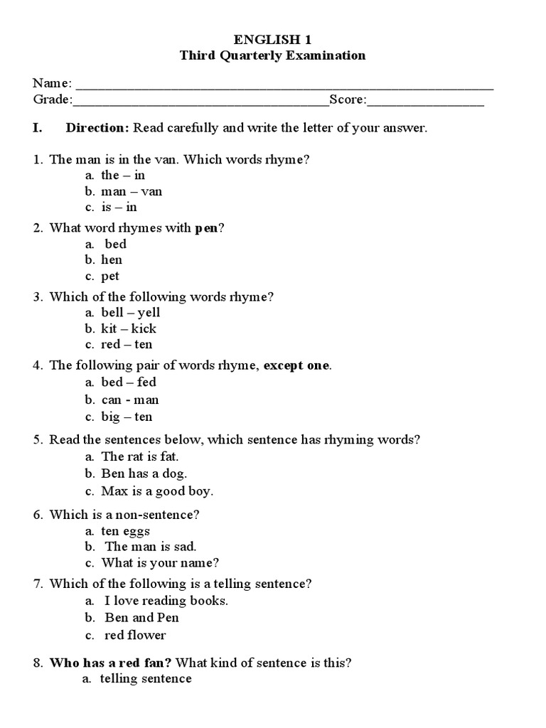 English Q3 TQ Tos | PDF | Multiple Choice