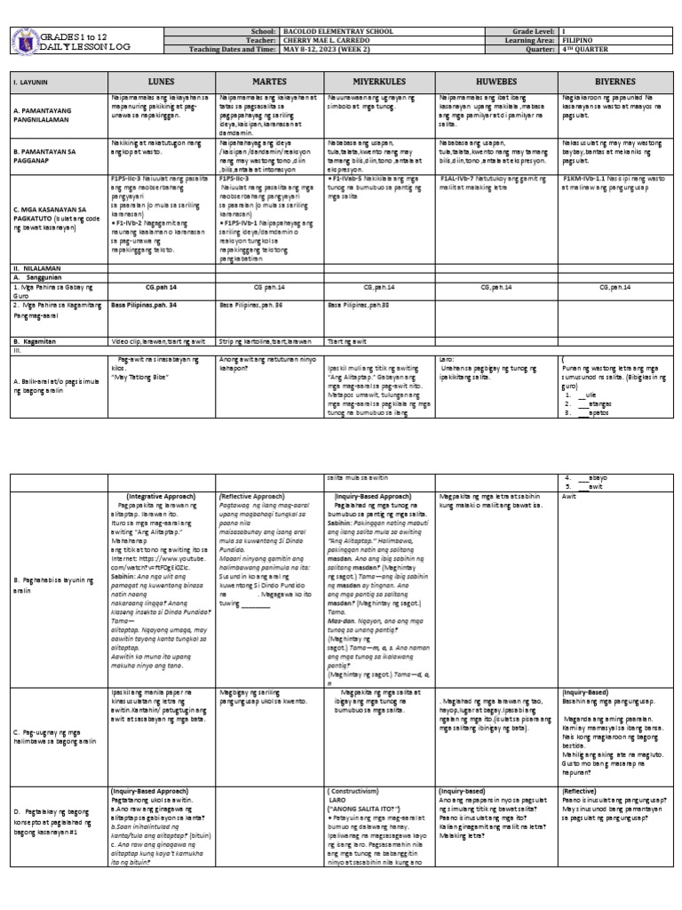 DLL - Filipino 1 - Q4 - W2 | PDF