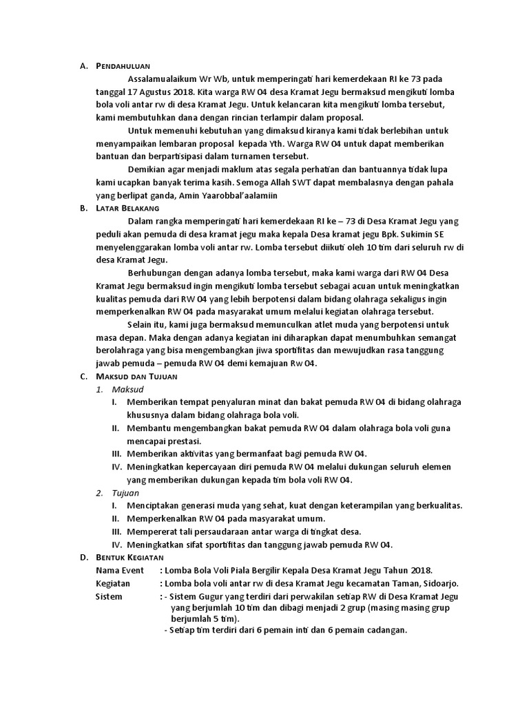 Proposal Dana Tim Voli | PDF