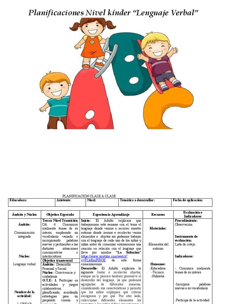 Planificaciones Nivel de Kinder de Lenguaje Verbal Priorizaciones | PDF ...