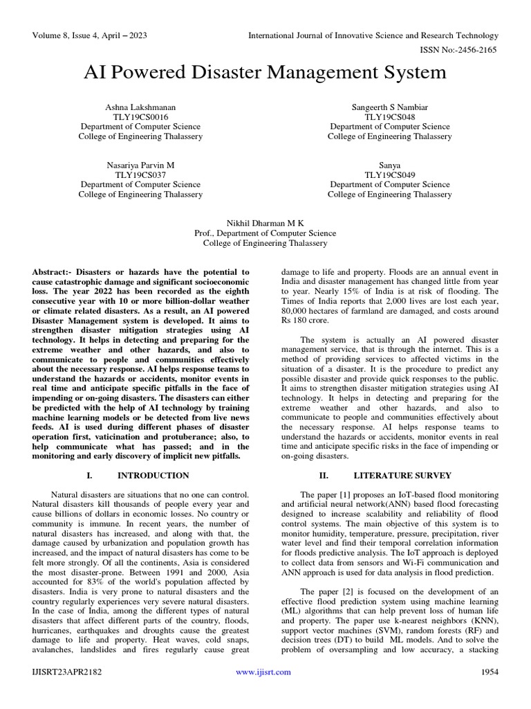 AI Powered Disaster Management System | PDF | Machine Learning | Artificial Intelligence