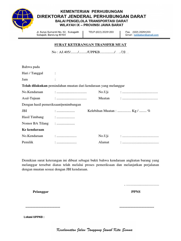 3 Rangkap - SURAT KETERANGAN TRANSFER MUAT | PDF
