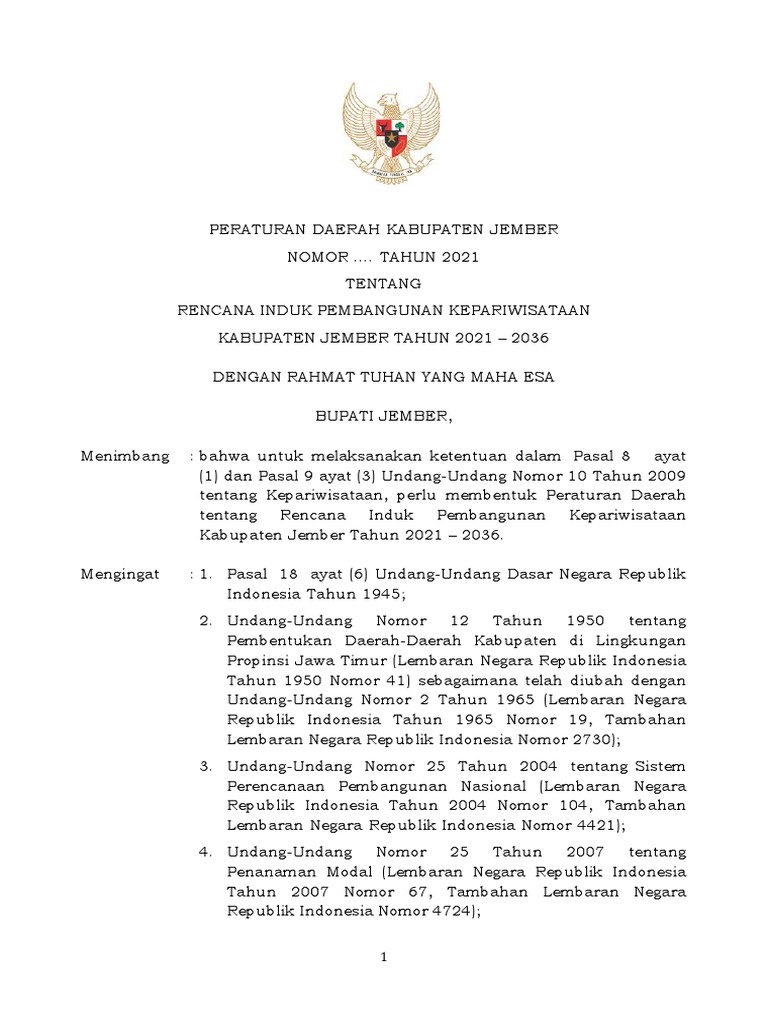 Rencana Induk Kepariwisataan Jember 2021-2036 | PDF