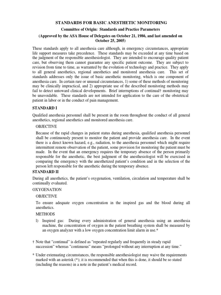 Standards For Basic Anesthetic Monitoring | PDF | Anesthesia | Clinical ...
