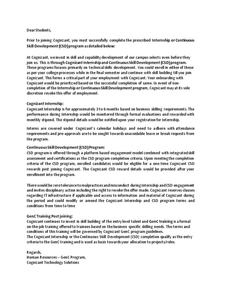 Mandatory Internship or Continuous Skill Development (CSD) Program | PDF