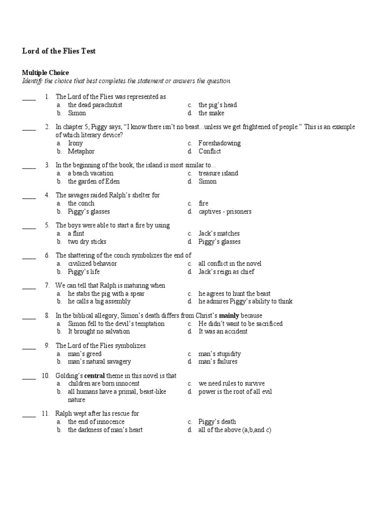 LordoftheFliesTest 1 | PDF | Young Adult