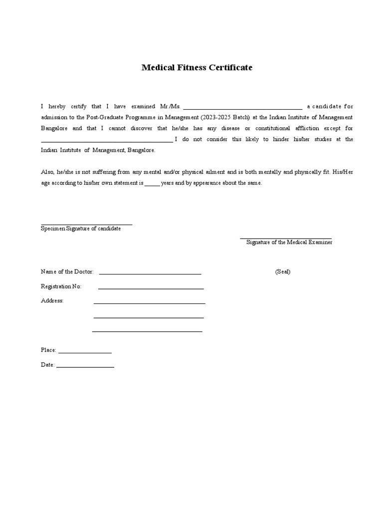 Medical Certificate Template IIMA | PDF
