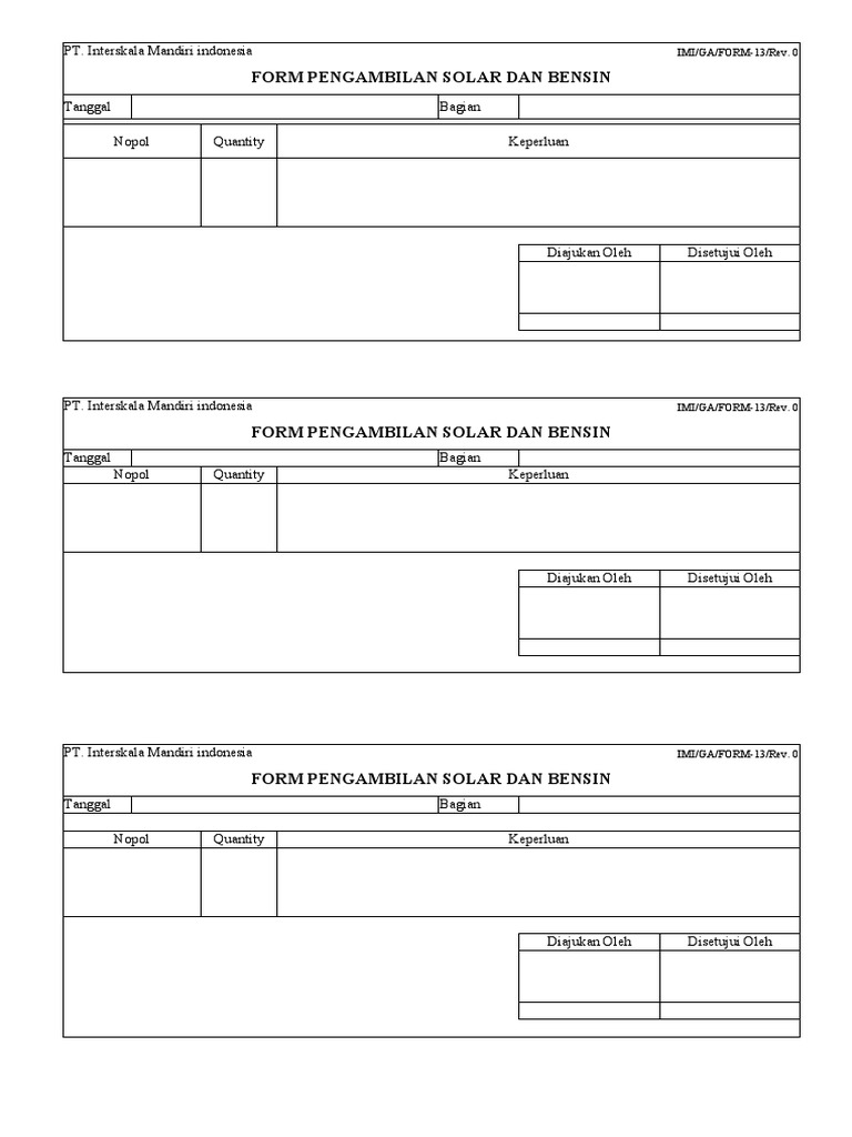 Form Pengambilan BBM Solar Interskala | PDF