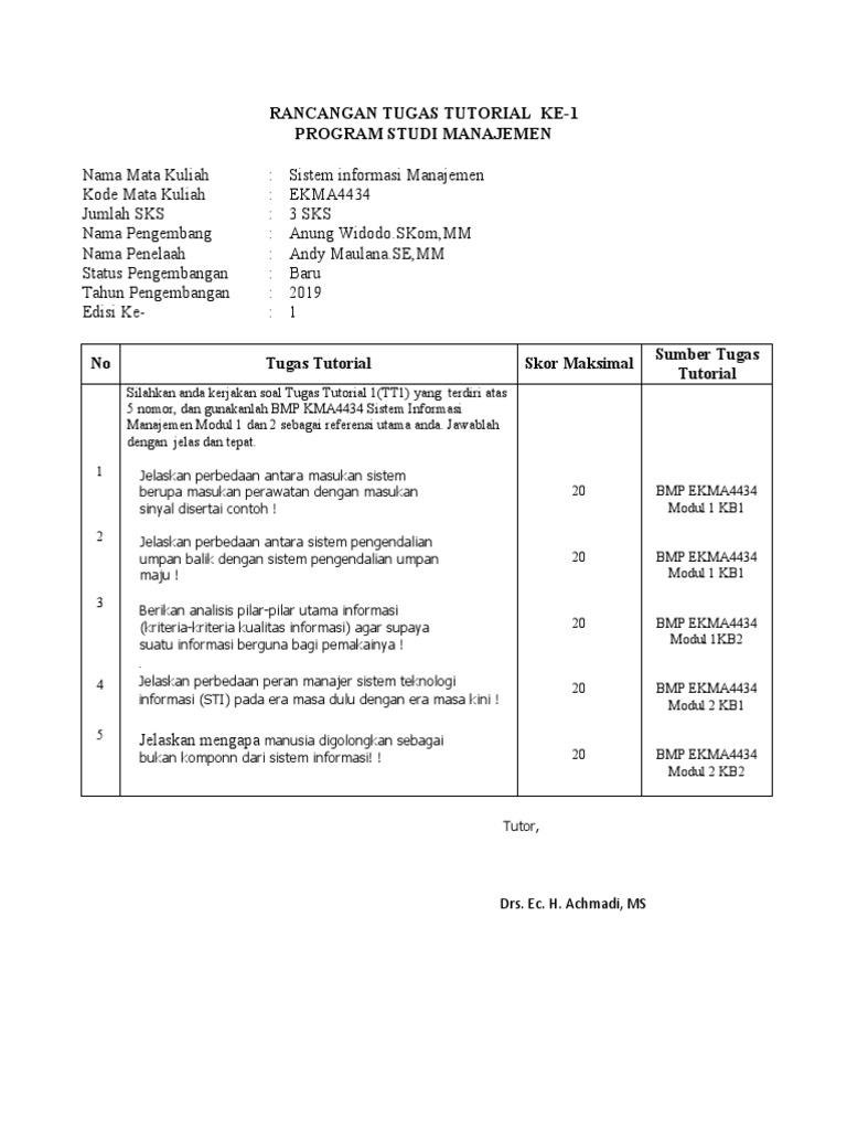 Soal TT1 Kelas IIIA M EKMA4434 | PDF