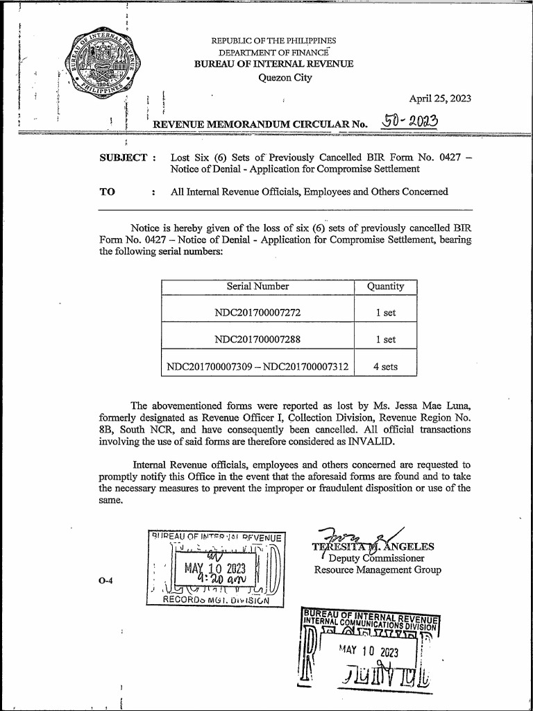 RMC No. 50-2023 | PDF