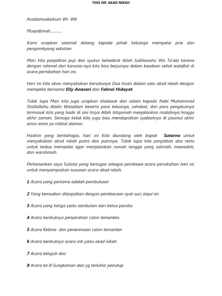 Teks MC Akad Nikah | PDF