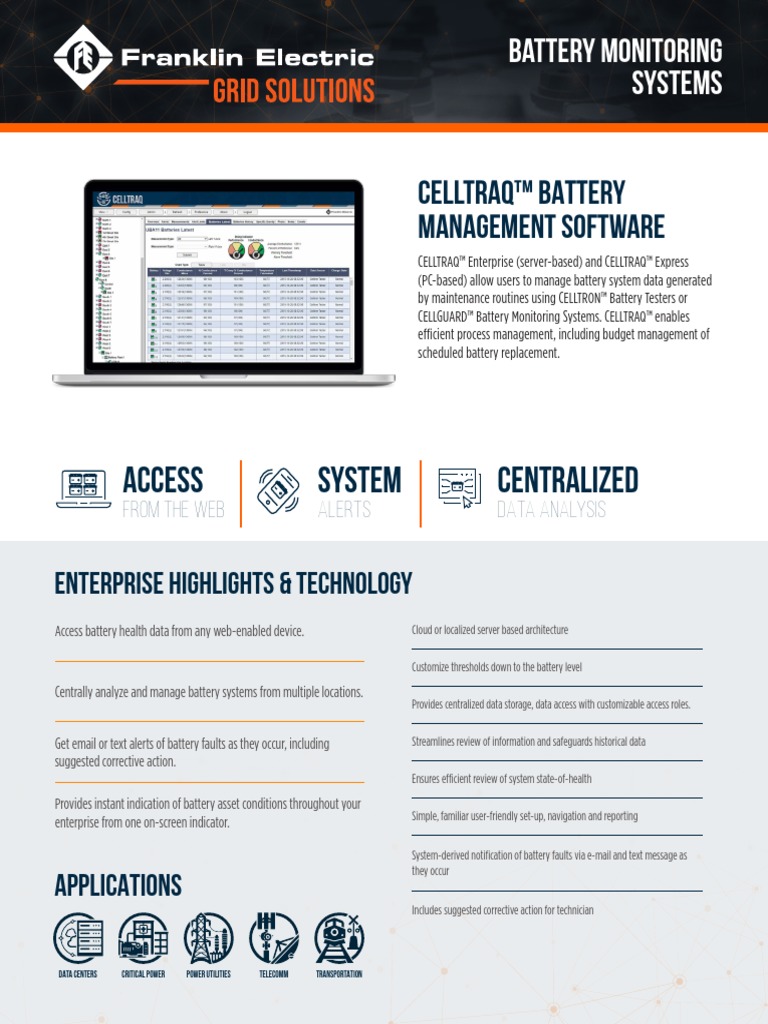 CELLTRAQ Battery Asset Management Software Datasheet | PDF