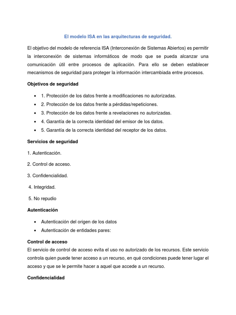 Modelo ISA en Seguridad Informática | PDF | Modelo osi | Autenticación