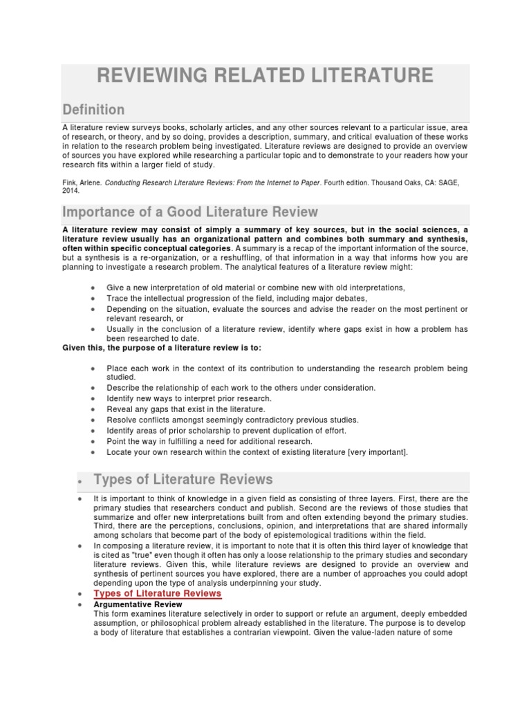Types and Importance of Literature Reviews | PDF | Methodology | Theory