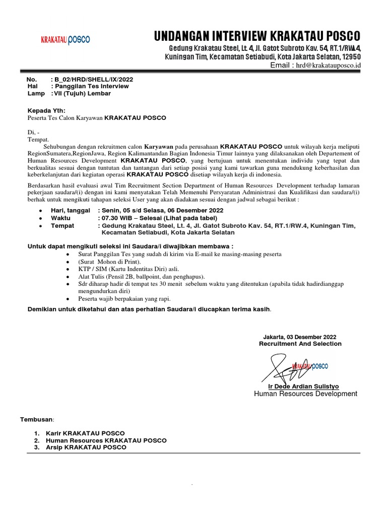 Lampiran Undangan Interview Krakatau Posco | PDF