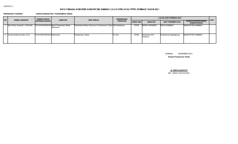 Formulir Data Honor Lulus CPNS Dan PPPK | PDF